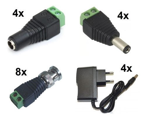 Kit Plug P4 Fêmea Plug P4 Macho Plug Bnc Macho Fonte 12V 1A ...