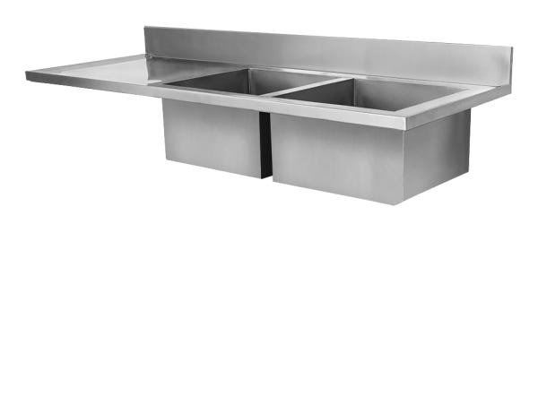 Tampo Pia Aço Inox Industrial com Duas Cubas 50x40x25cm (Direito ...