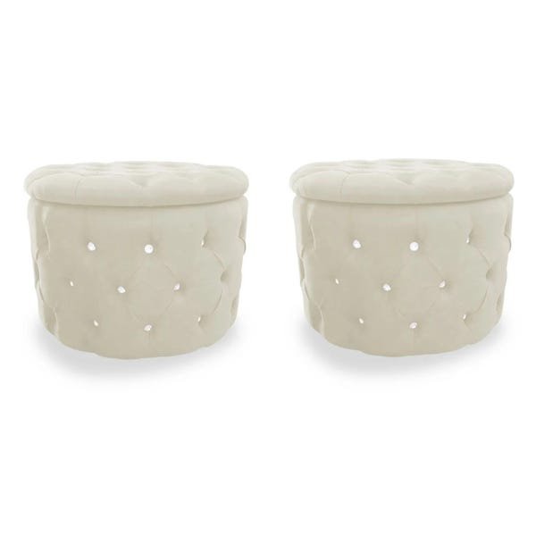 Kit Puff Redondo Classico Capitonê Suede Bege | MadeiraMadeira