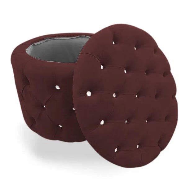 Kit Puff Redondo Classico Capitonê Suede Bordô | MadeiraMadeira