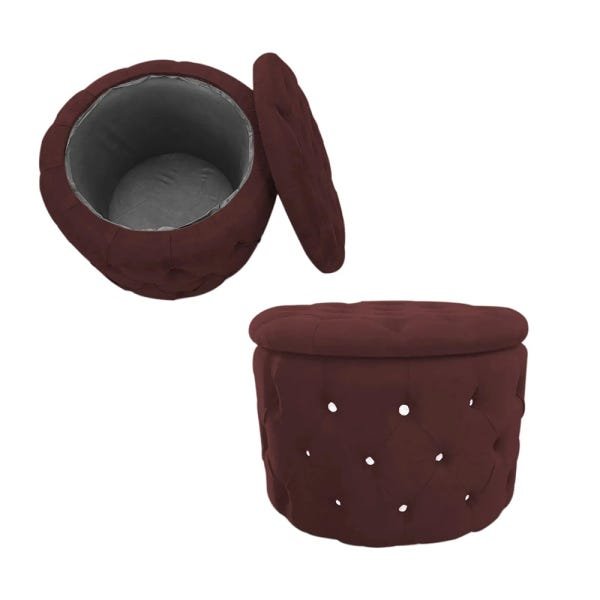 Kit Puff Redondo Classico Capitonê Suede Bordô | MadeiraMadeira