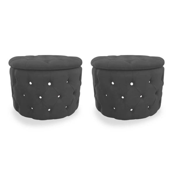 Kit Puff Redondo Classico Capitonê Suede Preto | MadeiraMadeira