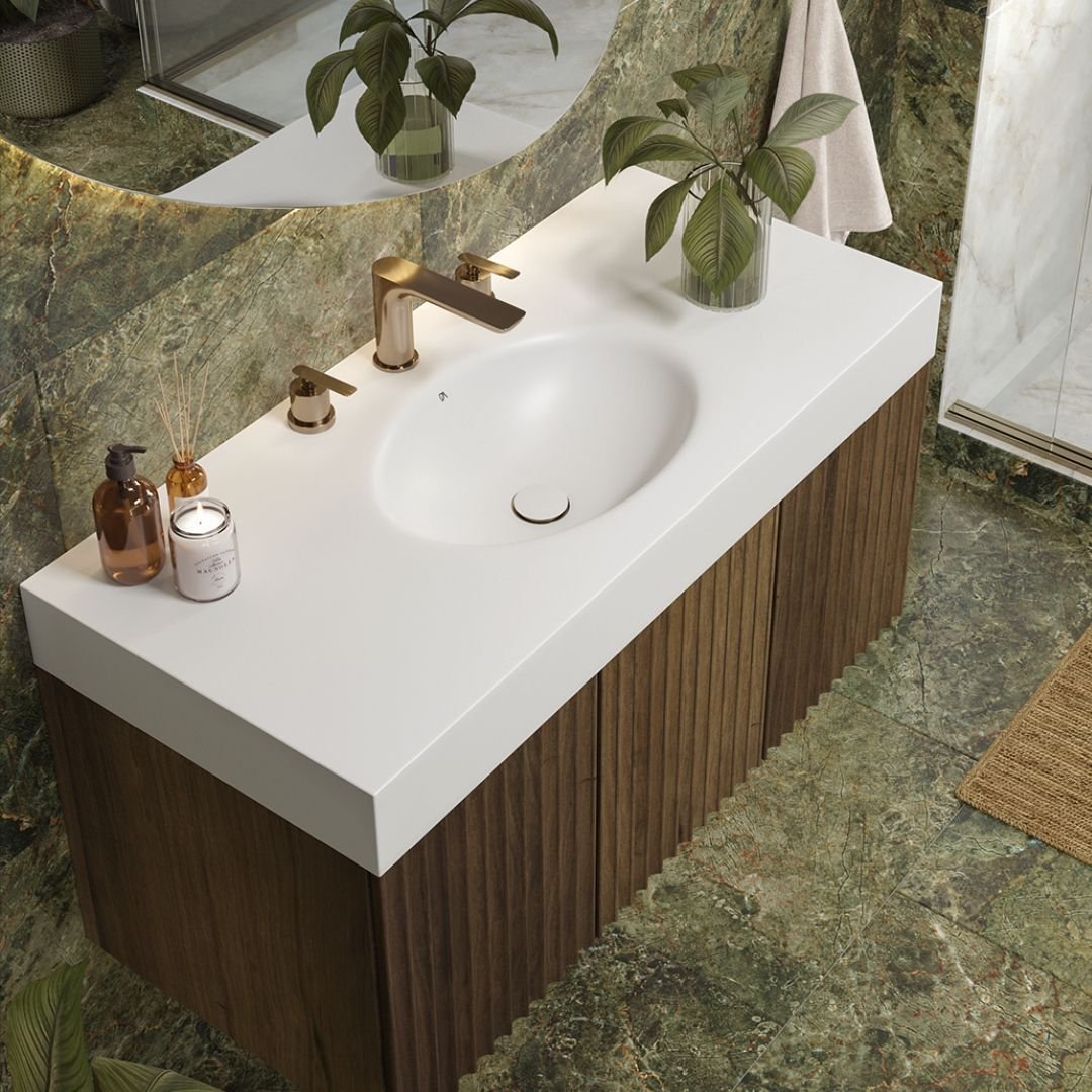 Bancada Banheiro com Cuba Esculpida Oval Oasis 120 Cm | MadeiraMadeira