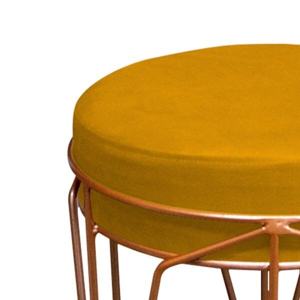 Kit 2 Puffs Redondo Aramado Íris Suede Mostarda | MadeiraMadeira