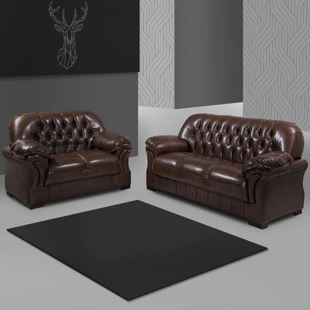 Sofá Capitone 2 e 3 Lugares Corino Marrom Império | MadeiraMadeira