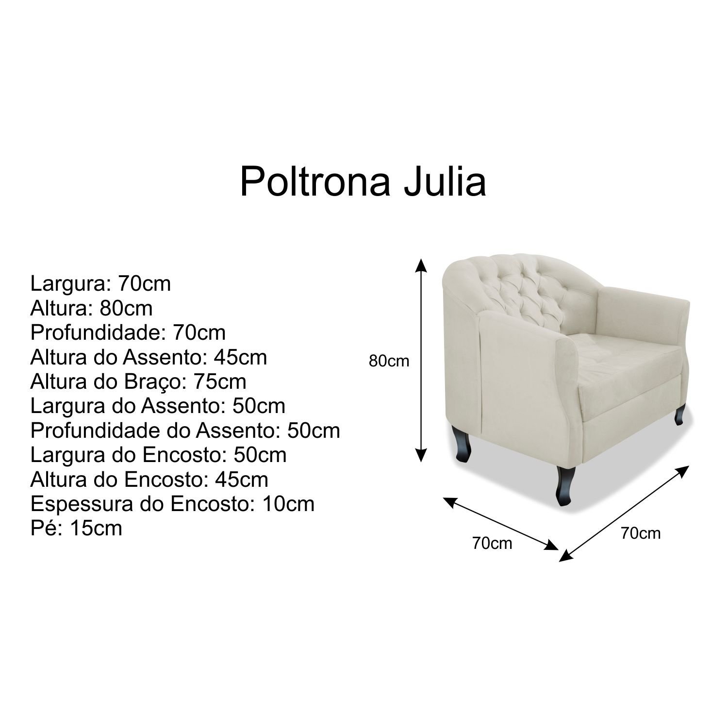 Poltrona Decorativa Julia A02 Suede Bege - ADJ Decor | MadeiraMadeira