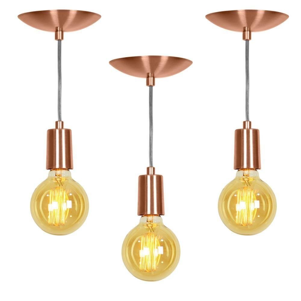 Kit 3 Pendente Tubo Cilindro Alumínio Cobre Fio 1.20m | MadeiraMadeira
