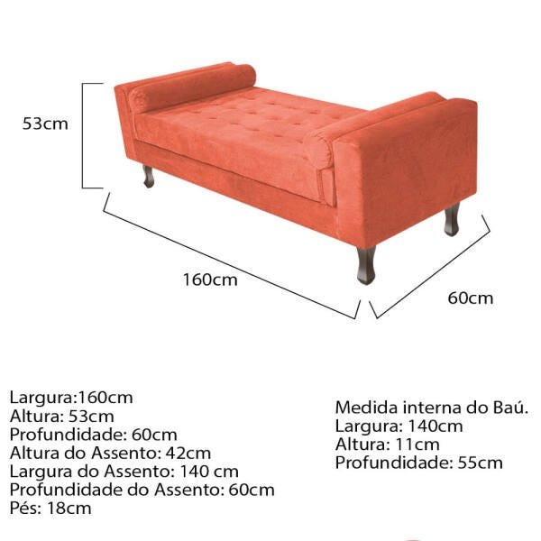 Kit Cabeceira Lady e Recamier Félix 160 cm Queen Size Suede Terracota ...