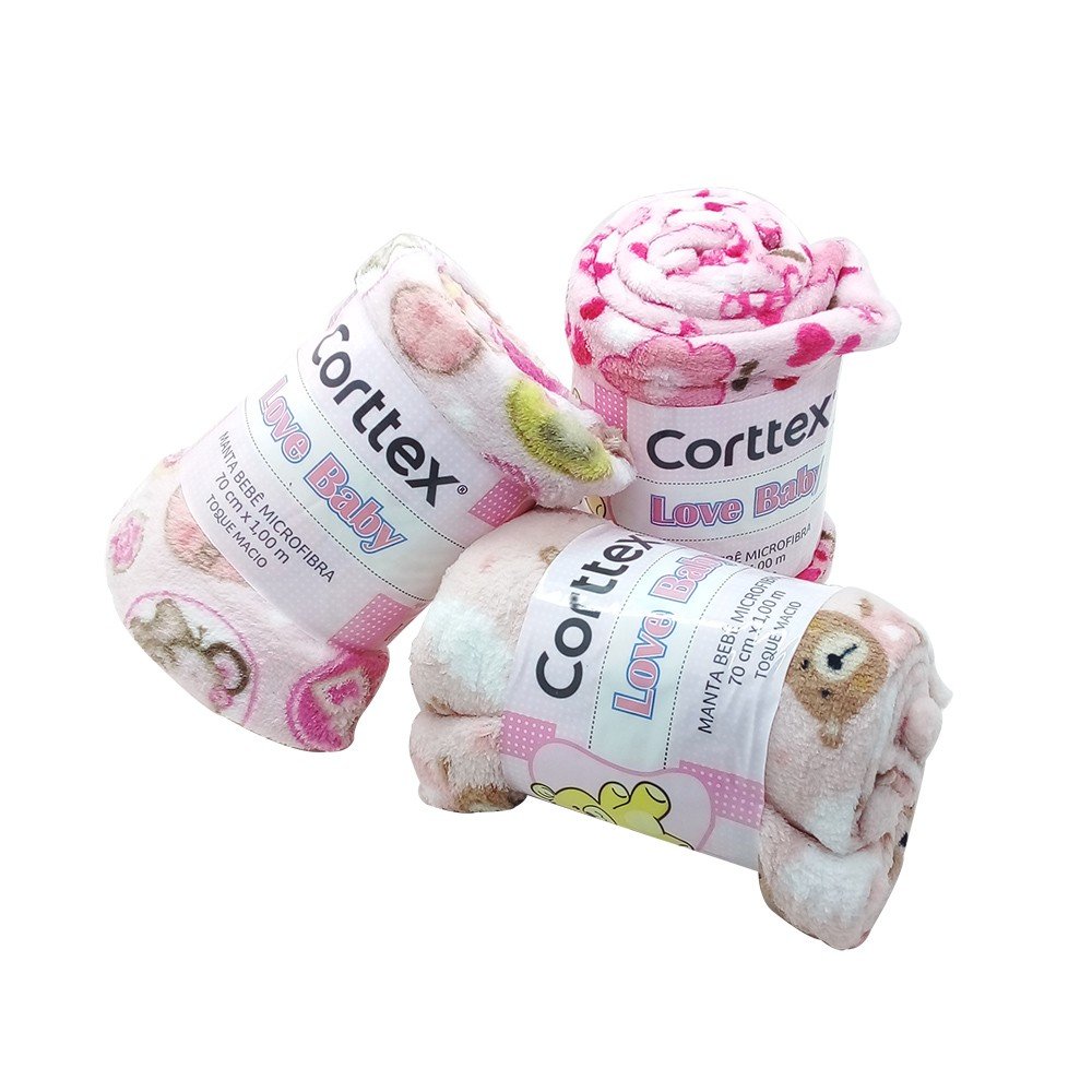 Kit 3 Manta Bebê Microfibra Love Baby - Corttex - Bebê Menina ...