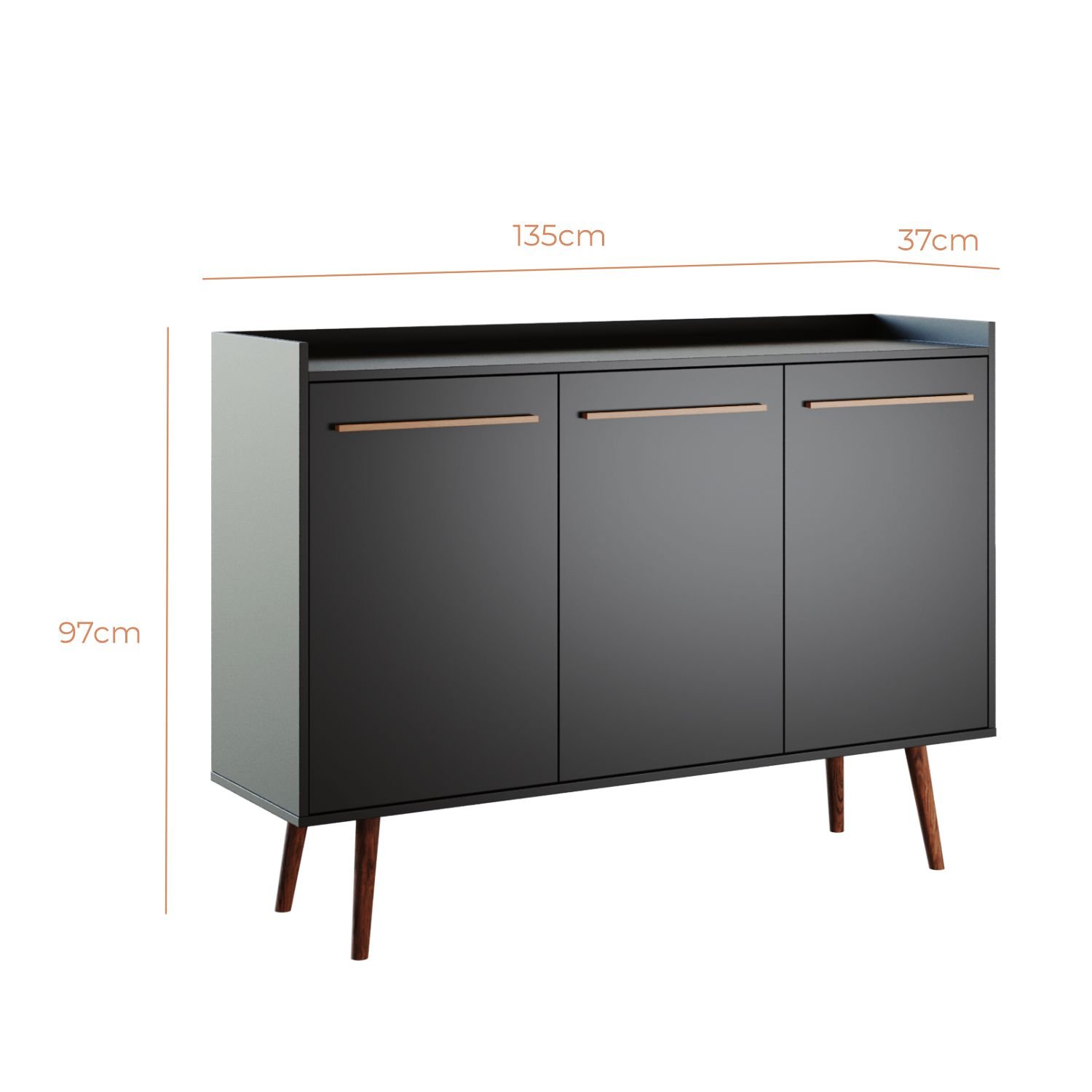 Buffet Aparador Lo Três Portas Com Pés de Madeira Retrô | MadeiraMadeira