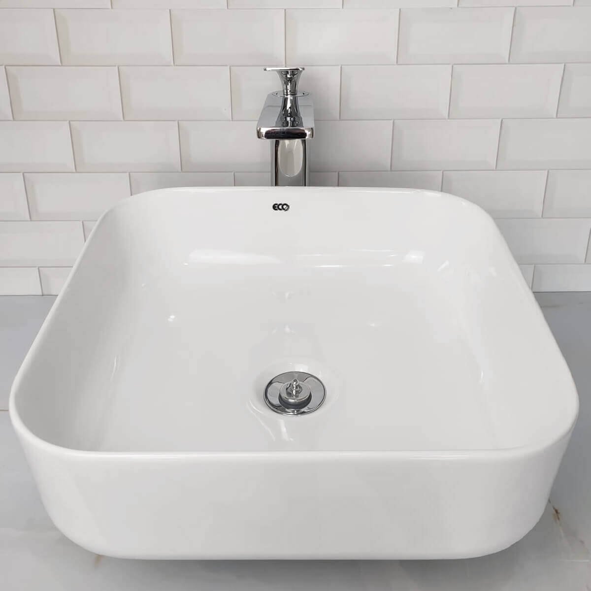 Cuba para Banheiro Cerâmica de Apoio Lavabo Quadrada 39cm Branca Eco ...