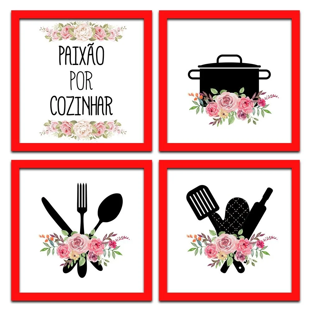 Conjunto Quadros Decorativos 4pç 20x20 Paixão por Cozinhar 2 - Moldura ...