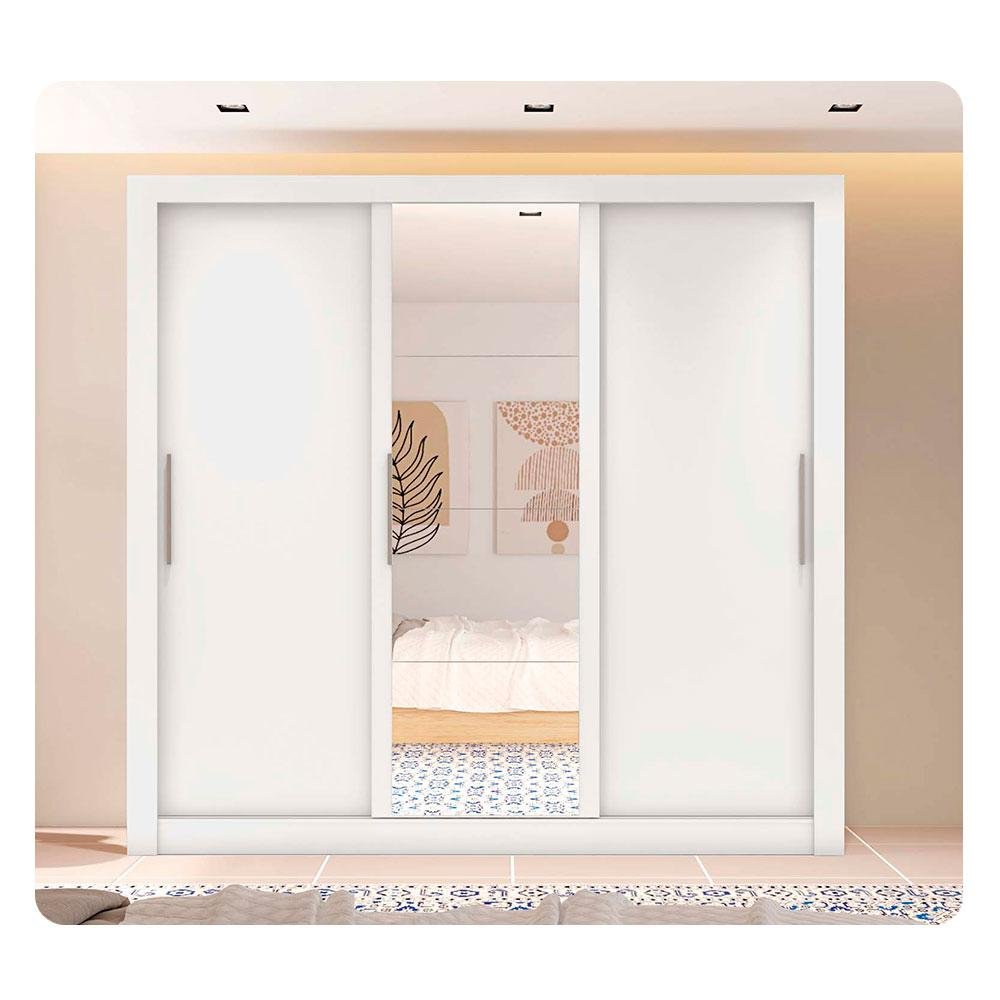Guarda Roupa Casal Grande Com Espelho 3 Portas Branco Glass ...