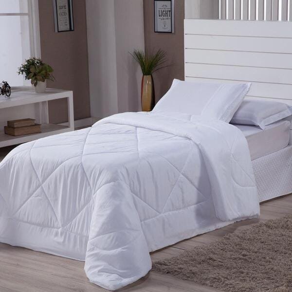 Edredom Solteiro Aconchego 04 Peças 150 Fios Branco | MadeiraMadeira