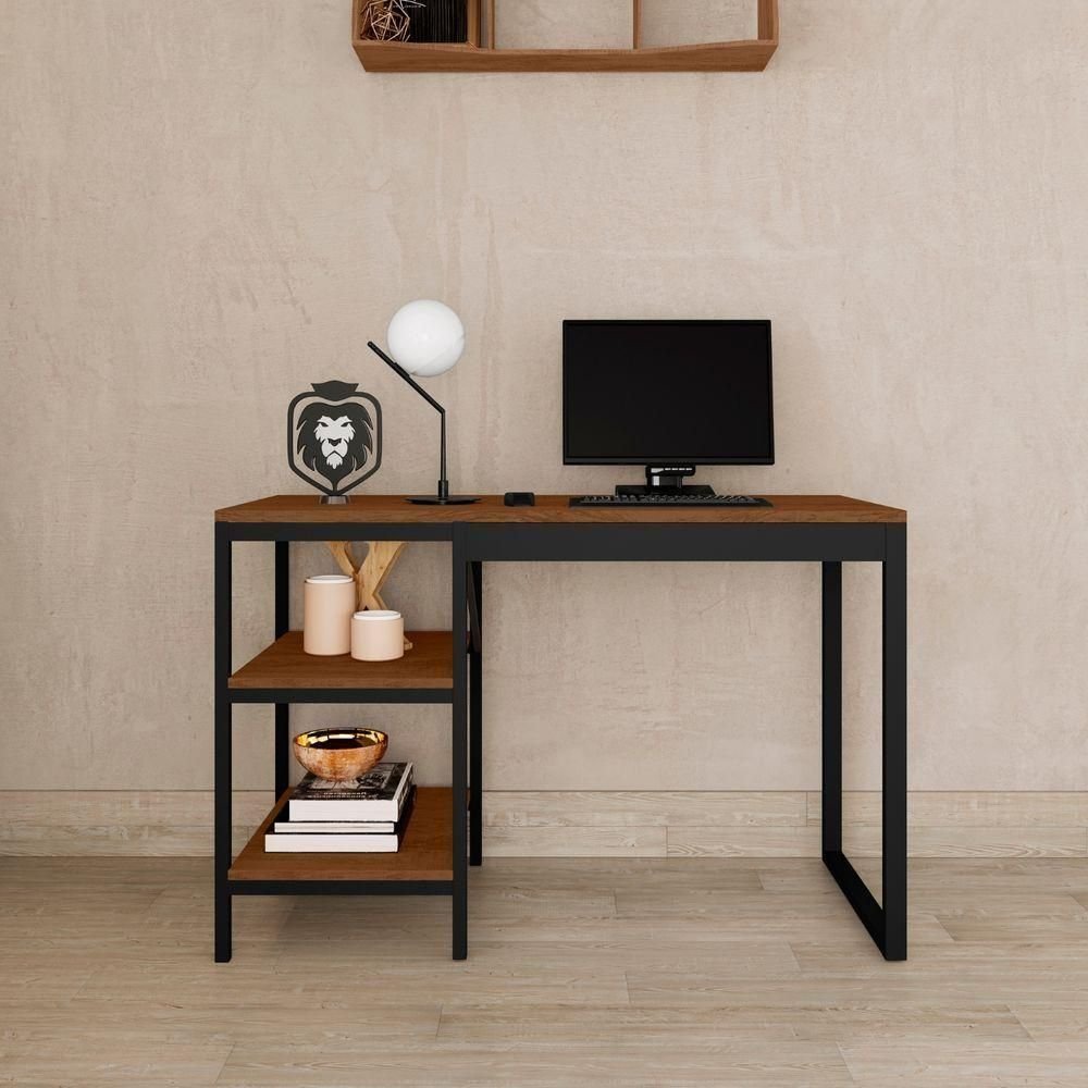 Home Office Slim Aço Mdf com Estante Livros Canela Rustico | MadeiraMadeira