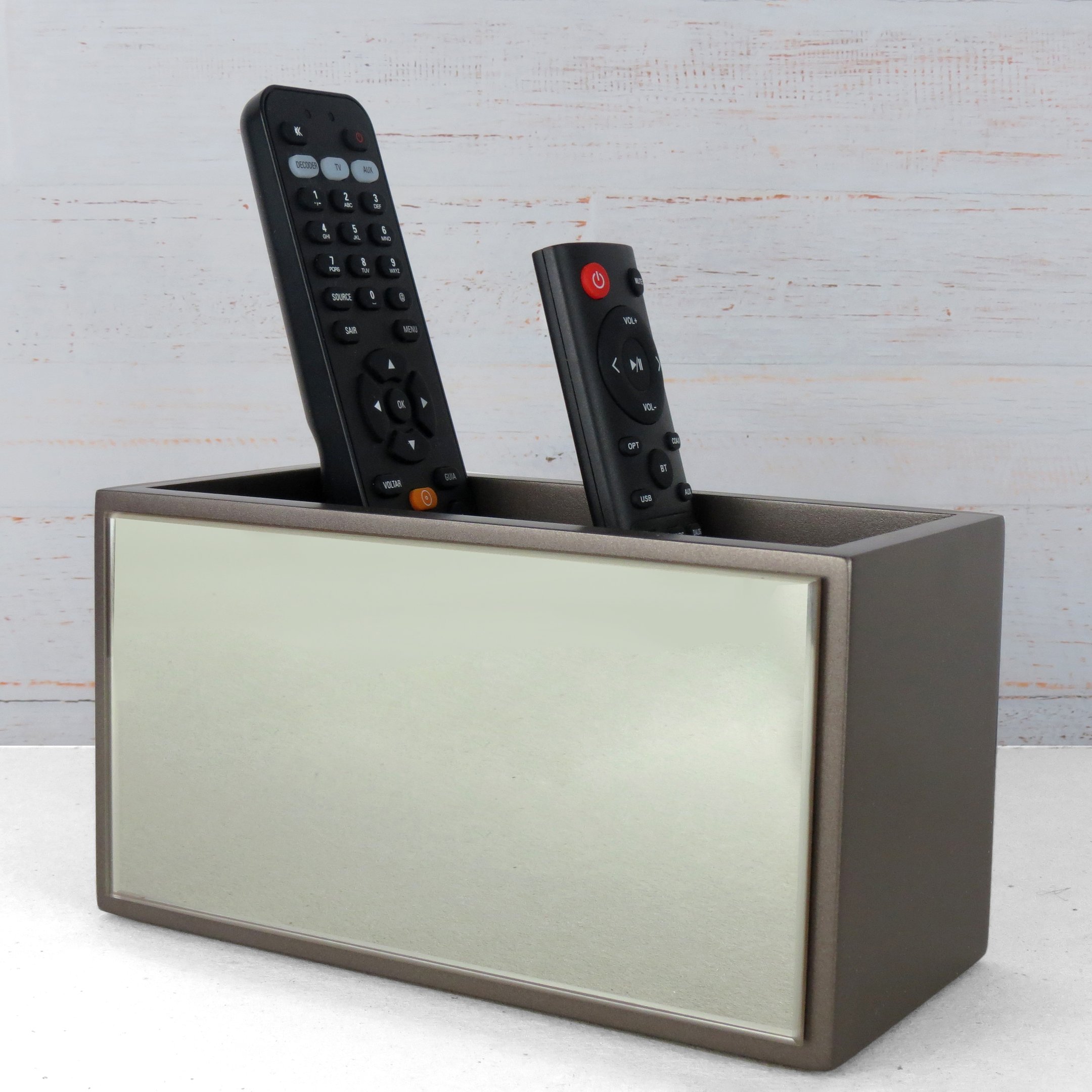 Porta Controle Remoto TV Marrom Espelhado Madeira Decoração ...