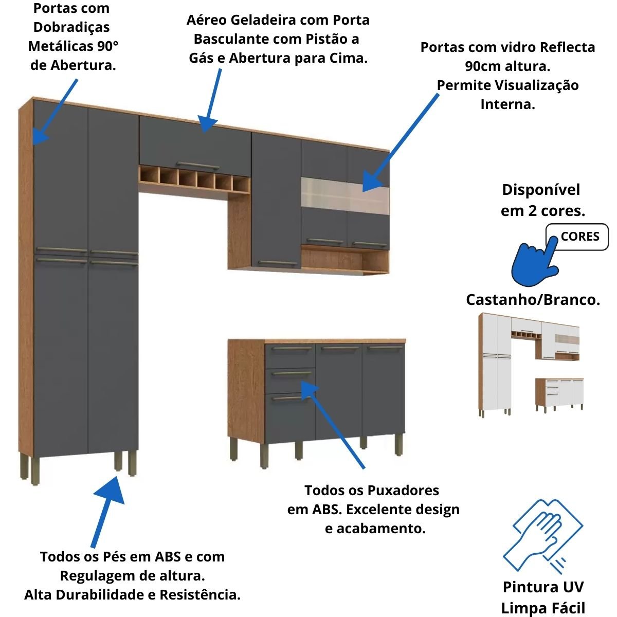 Cozinha Completa Nápoli Prime 4 Peças 11 Portas 2 Gavetas Aéreo Armário ...