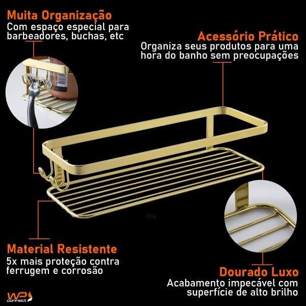 Prateleira Porta Shampoo Barbeador Banheiro Dourado - Dourado ...