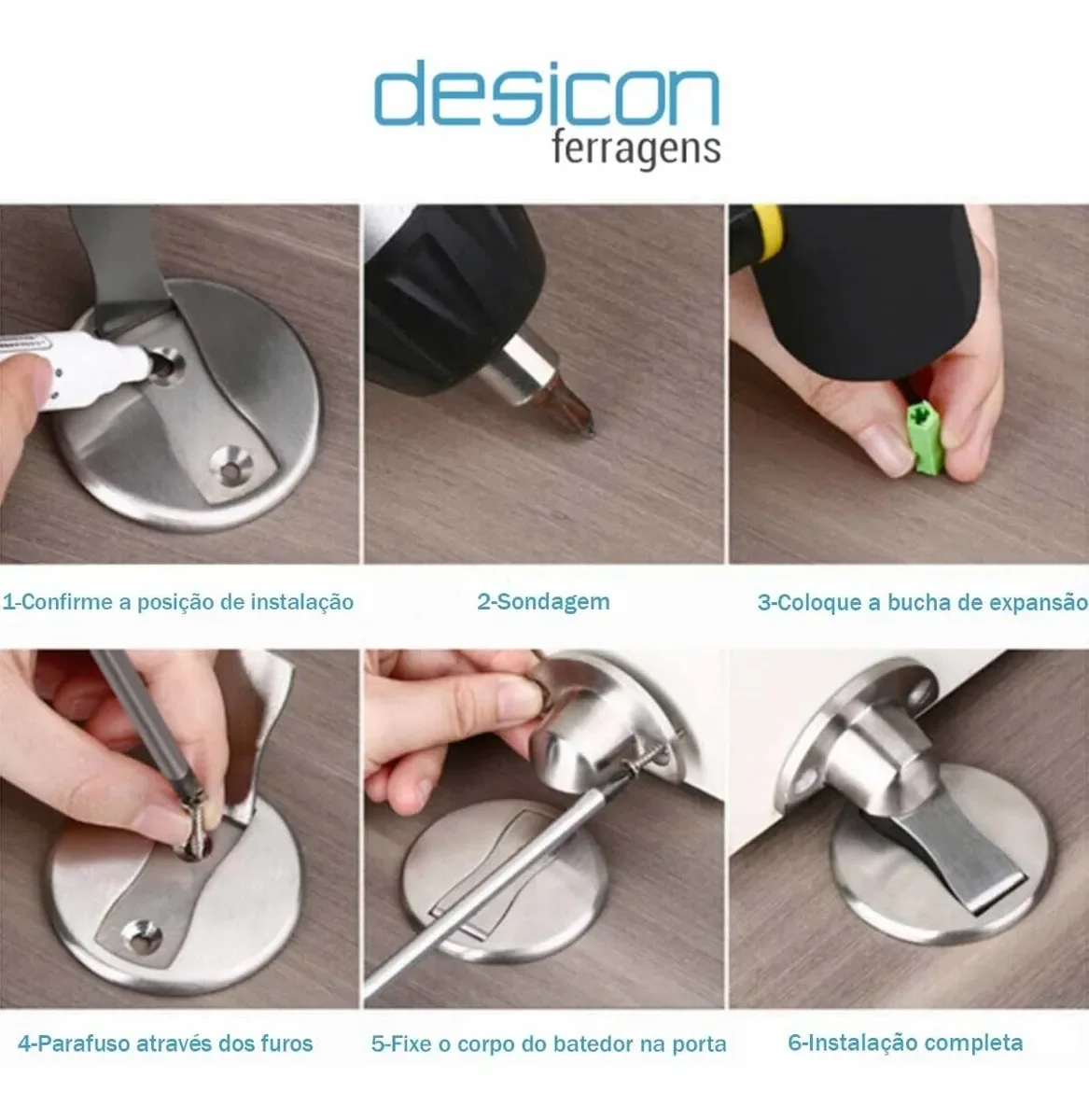 5 Prendedor de Porta Magnético Batedor Cromado Desicon | MadeiraMadeira