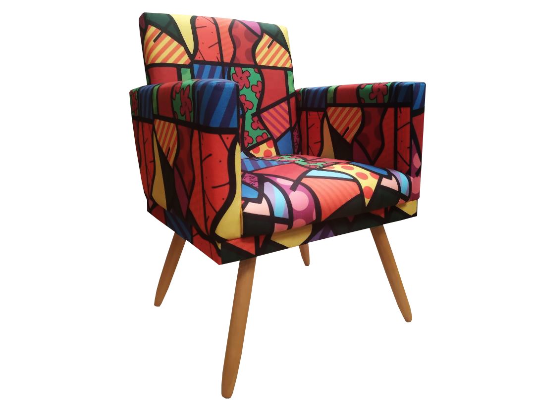 Poltrona Decorativa Bia Suede Romero Brito Pés Madeira Mz Decor | MadeiraMadeira