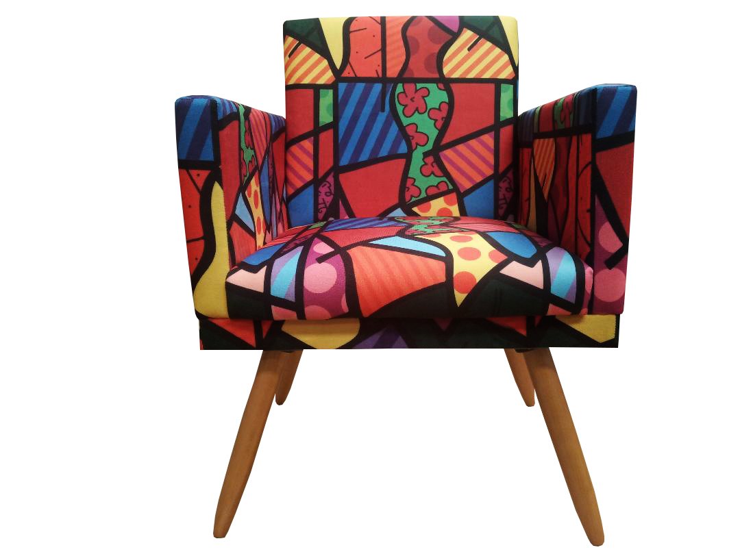 Poltrona Decorativa Bia Suede Romero Brito Pés Madeira Mz Decor | MadeiraMadeira