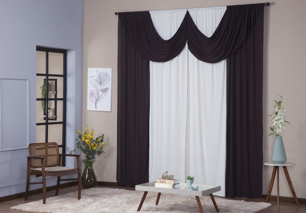 Cortina Paris 2,00 X 1,60 Sala Quarto Decoração com Bando Malha Gel ...