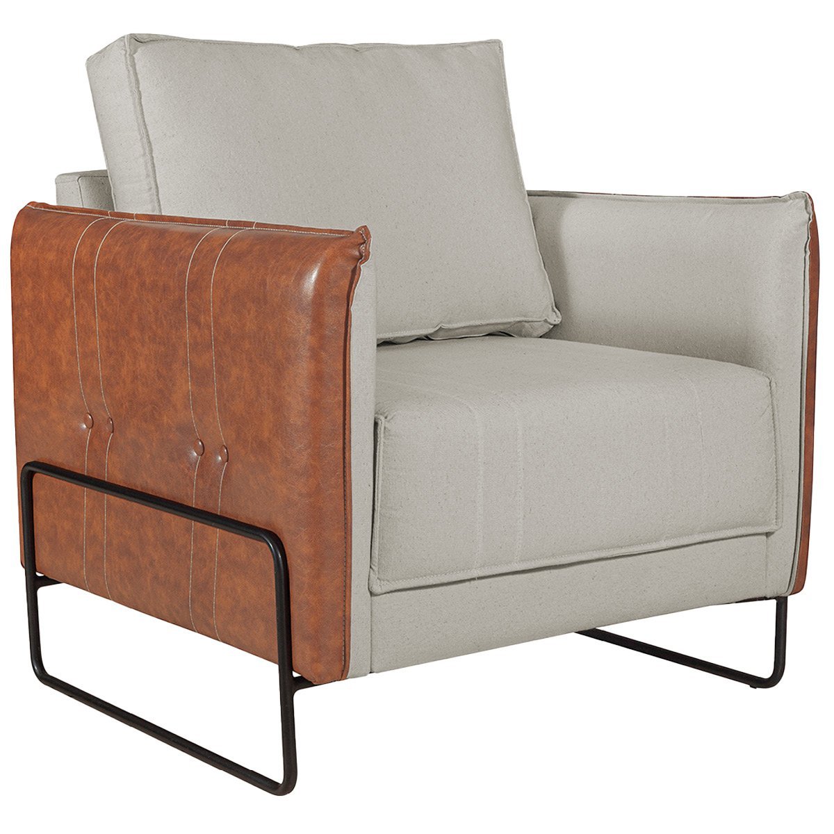 Poltrona Manhattan Base de Ferro Sintético Nozes com Linho - Amarena Móveis Poltrona Decorativa ...