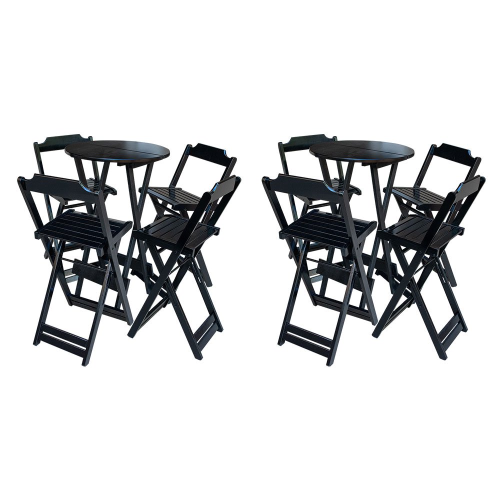 Kit 2 Jogos de Mesa Bistrô de Madeira com 4 Cadeiras Dobrável Ideal para Bar e Restaurante Preto ...