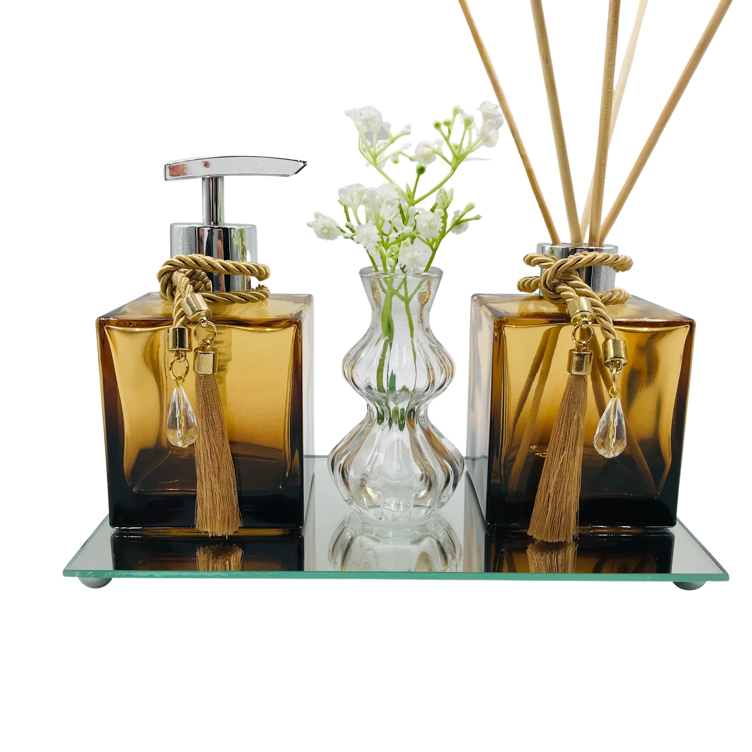 Kit Lavabo Banheiro Luxo Cubo Âmbar Com Refil Aromatizador | MadeiraMadeira