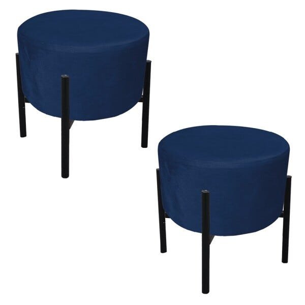 Kit 2 Puffs Iron Suede Base Preto Palito D’Rossi - Azul Marinho ...