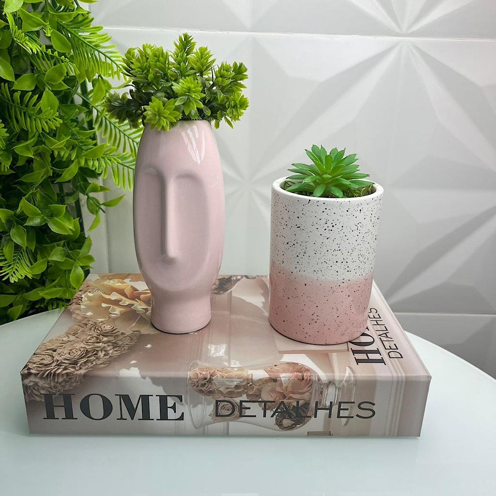 Kit decorativo livro Home + vaso rosto + vaso granilite rosa ...