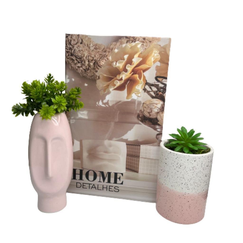 Kit decorativo livro Home + vaso rosto + vaso granilite rosa ...