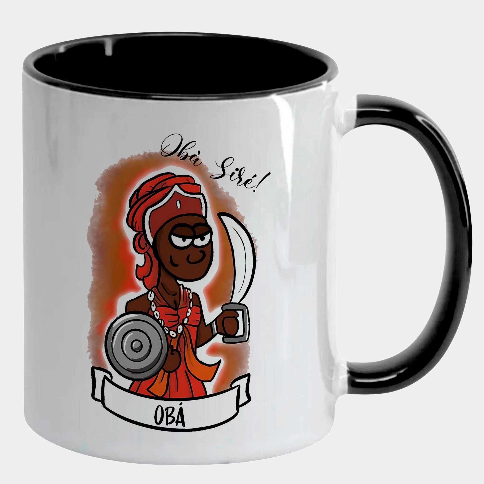 Caneca Branca com Interna Preta Y5 Orixá Oba Candomblé | MadeiraMadeira