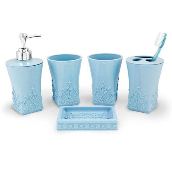 Kit Banheiro Com 5 Peças Azul Plástico Jacki Design | MadeiraMadeira