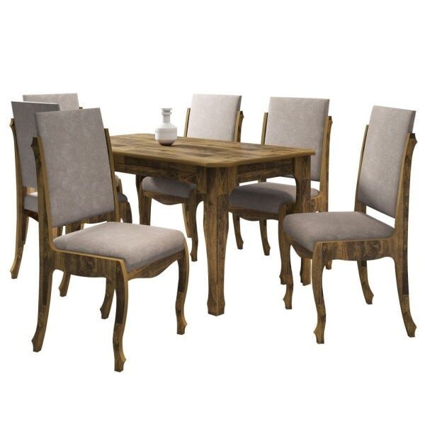 Mesa de Jantar 160cm com 6 Cadeiras Ônix Amadeirado/Pena Caramelo - Rv ...