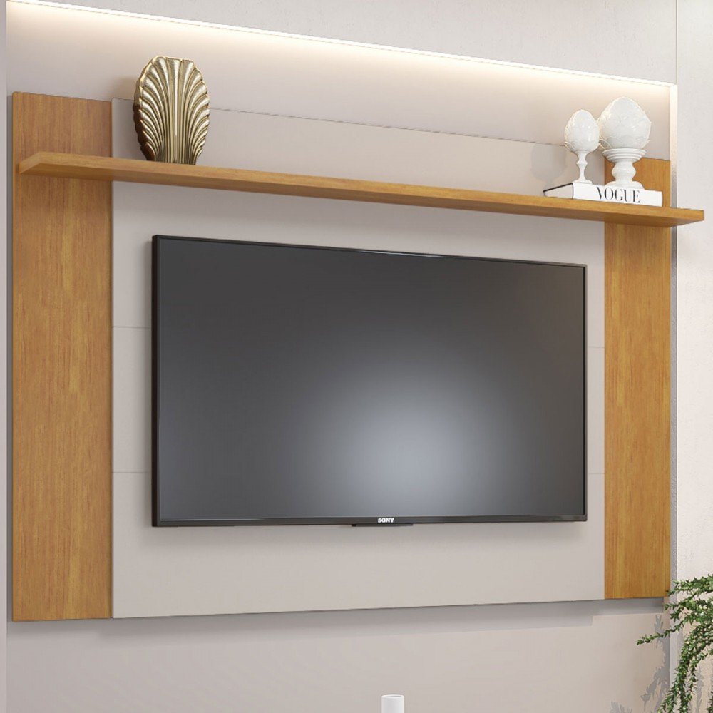 Painel para TV Até 55 Polegadas Zoe 1 Prateleira Mel/Off White - Viero ...