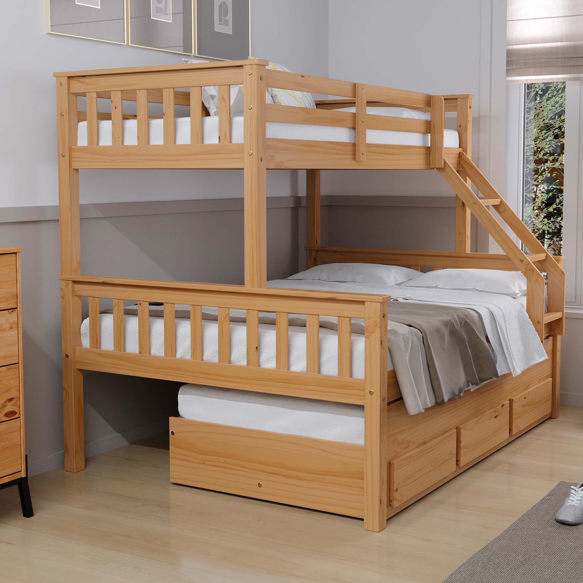 Treliche Cama Casal e Auxiliar com Gavetas Madeira Macica Mel Housin ...