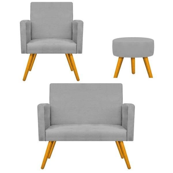 Kit Namoradeira, Poltrona Beatriz e Puff Sofia Palito Mel Suede Cinza ...