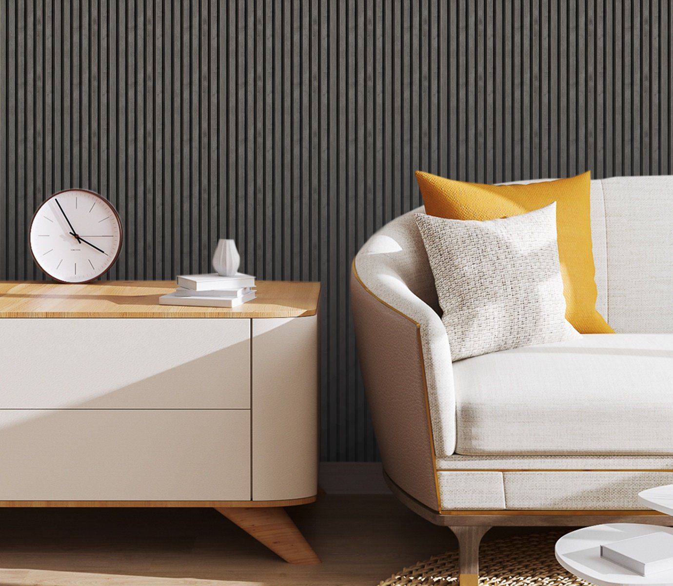 Papel de Parede Ripado Fino Estilo Madeira Natural Cinza 6m ...