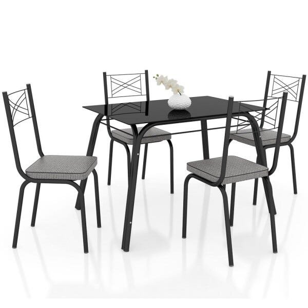 Conjunto de Mesa Lótus Tampo de Vidro e 4 Cadeiras 119 Preto/Platina - Artefamol | MadeiraMadeira