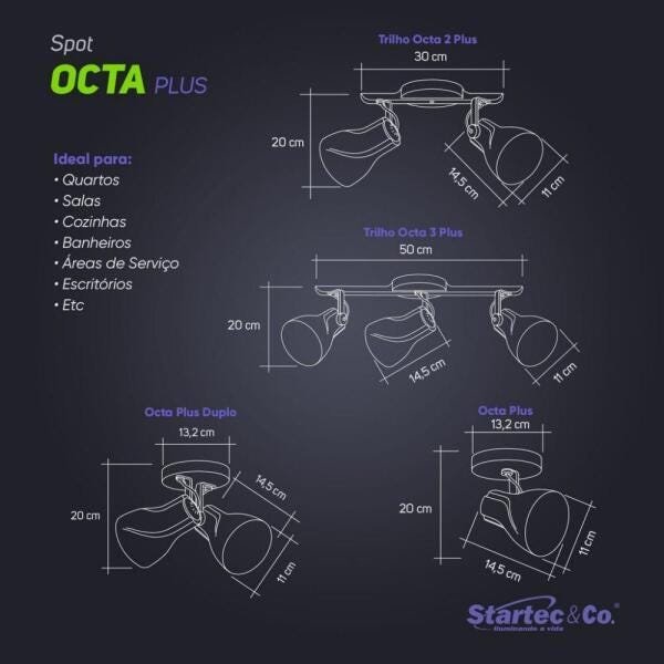Kit 2 Spot Trilho Octa Plus Branco Detalhe Cinza 3xE27 - Startec ...
