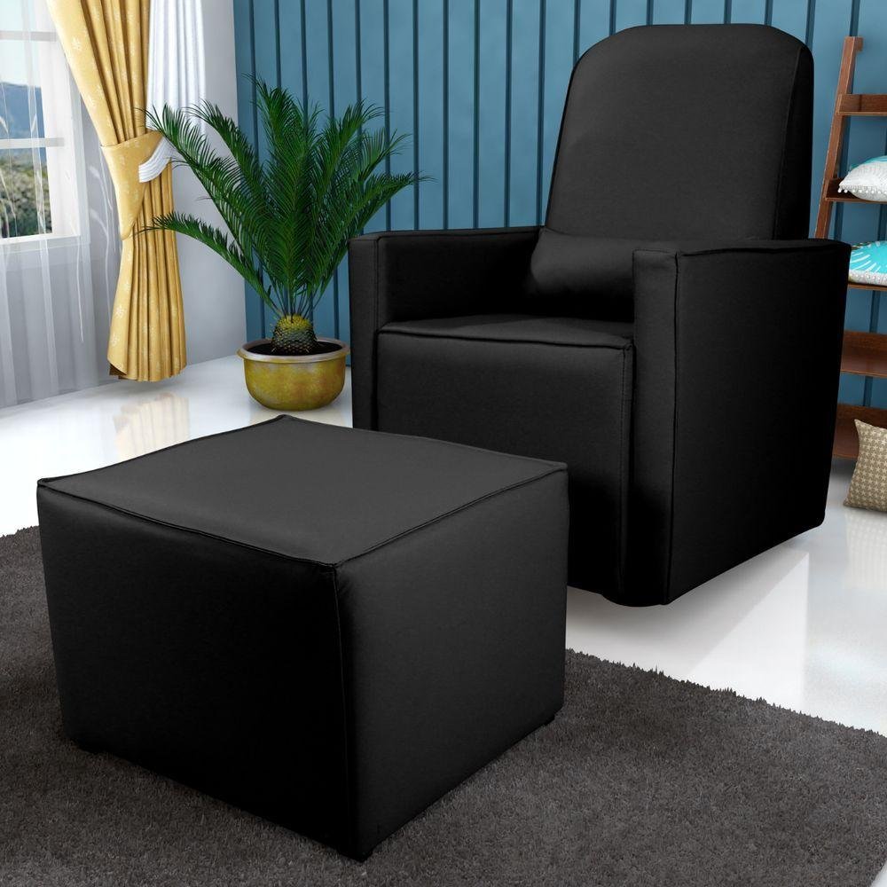 Poltrona para Amamentação com Puff Ana Sintetico Preto | MadeiraMadeira