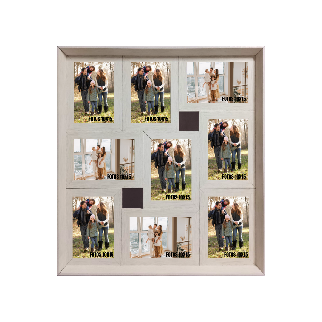 Quadro de Parede Para 9 Fotos 10x15cm Moldura Chanfrada com Vidro:SC105 ...