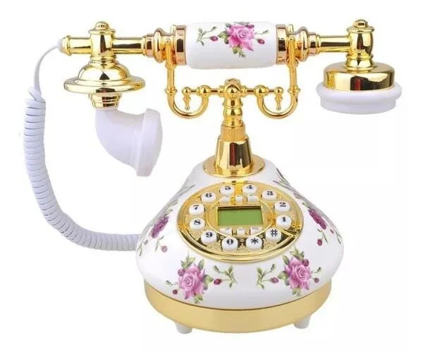 Telefone Fixo com Fio,Redondo,Vintage Antigo Enjoy Branco | MadeiraMadeira