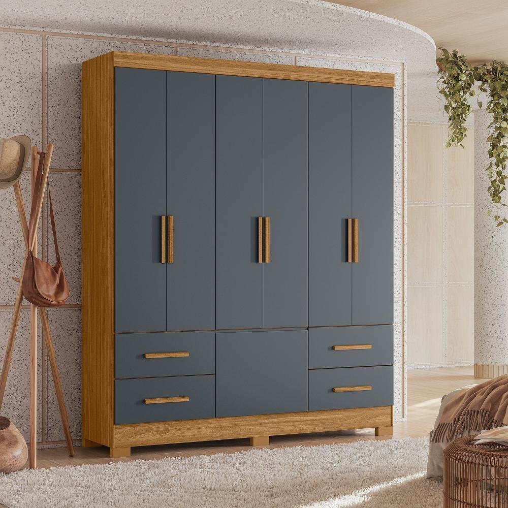 Guarda Roupa Casal 7 Portas 4 Gavetas Freijó / Cinza Londres - Moval ...