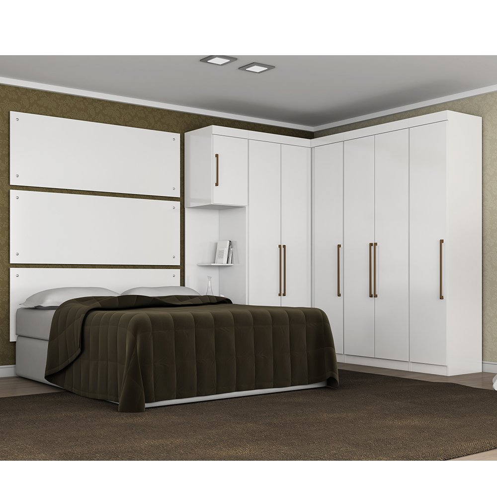 Jogo de Quarto Modulado Firenze Branco de Casal 8 Pçs Roupeiro + Painel ...