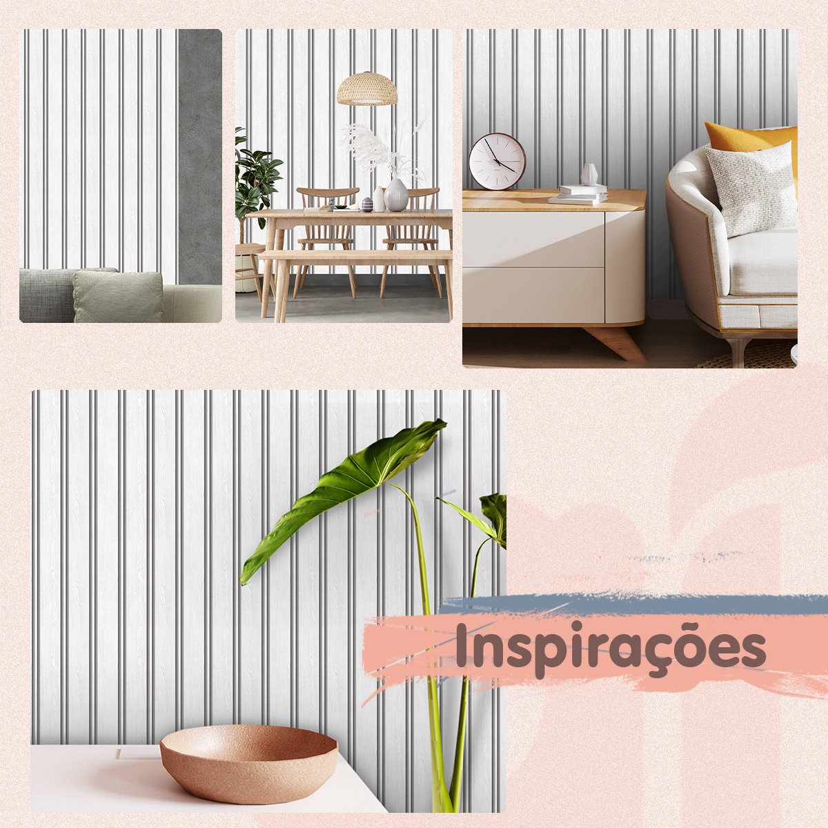 Papel de Parede Estilo Ripado Textura Madeira Branca 15m | MadeiraMadeira