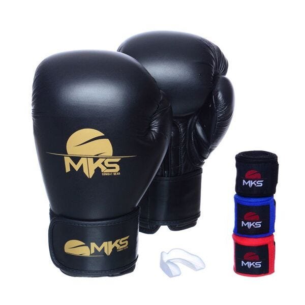 Kit Luva Boxe Champions Gold Mks Combat com 3 Bandagem e Bucal Simples ...