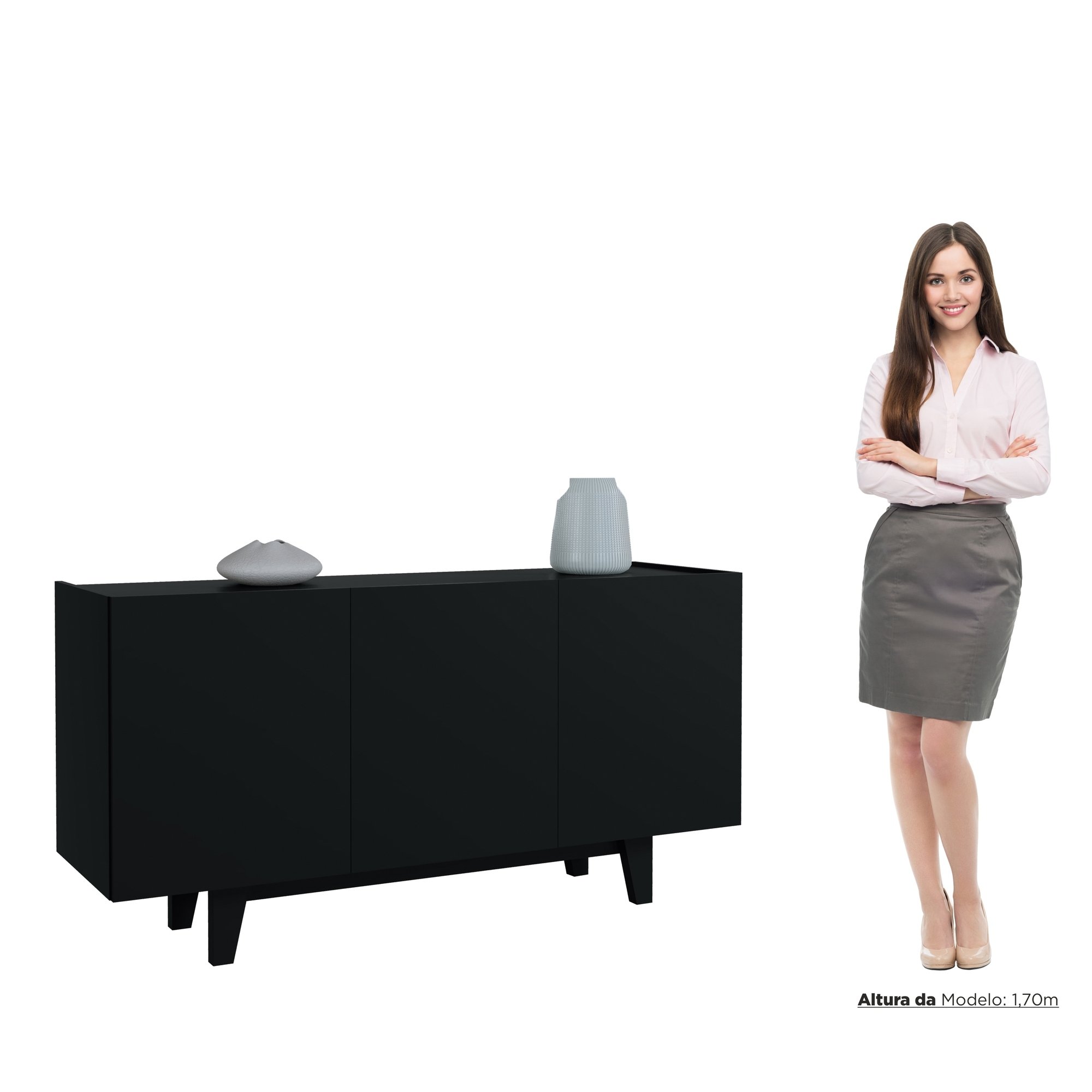 BUFFET CAROLINA - 03 PORTAS:Preto TX | MadeiraMadeira