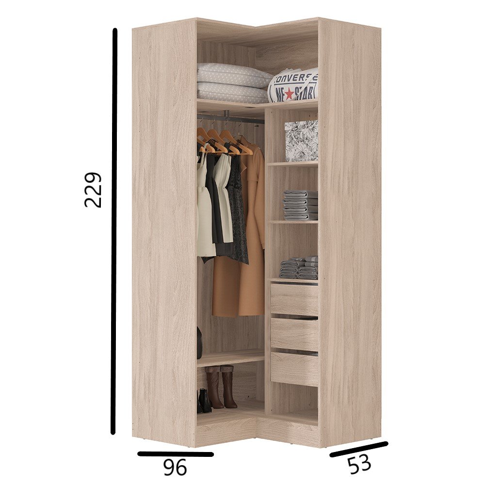 Armário de Canto 2 Portas 2 Portas e 3 Gavetas Irlanda Avena para ...